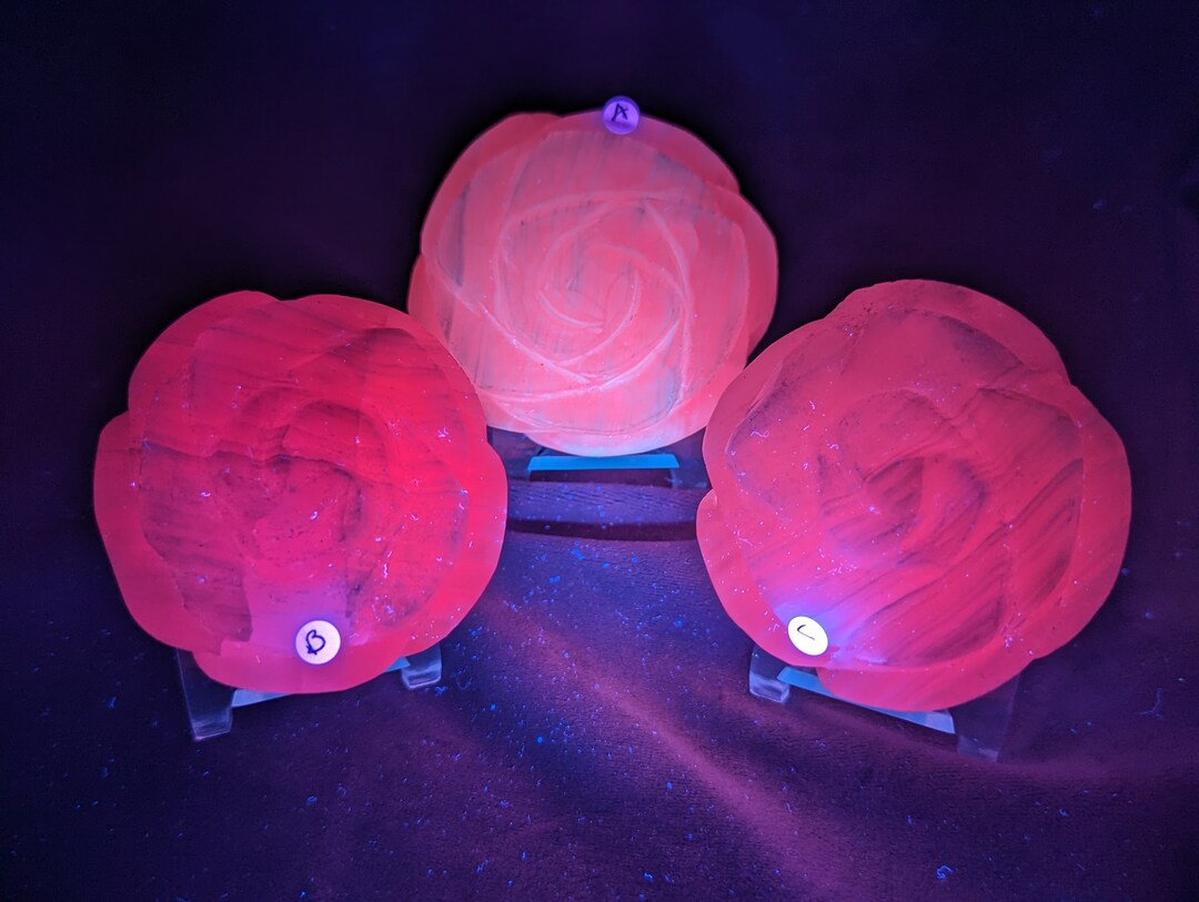 Pink Mangano Calcite Roses ~ UV Reactive Crystal Rose ~ Crystal Flower ...
