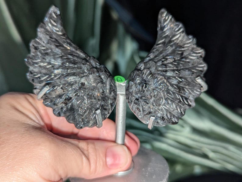 Crystal Angel Wing Pairs With Stand ~ Rose Quartz Wings ~ Larvikite ...