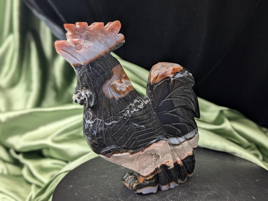 Hand Carved Black Jasper Rooster Figurine ~ Crystal Rooster ~ Rooster ...