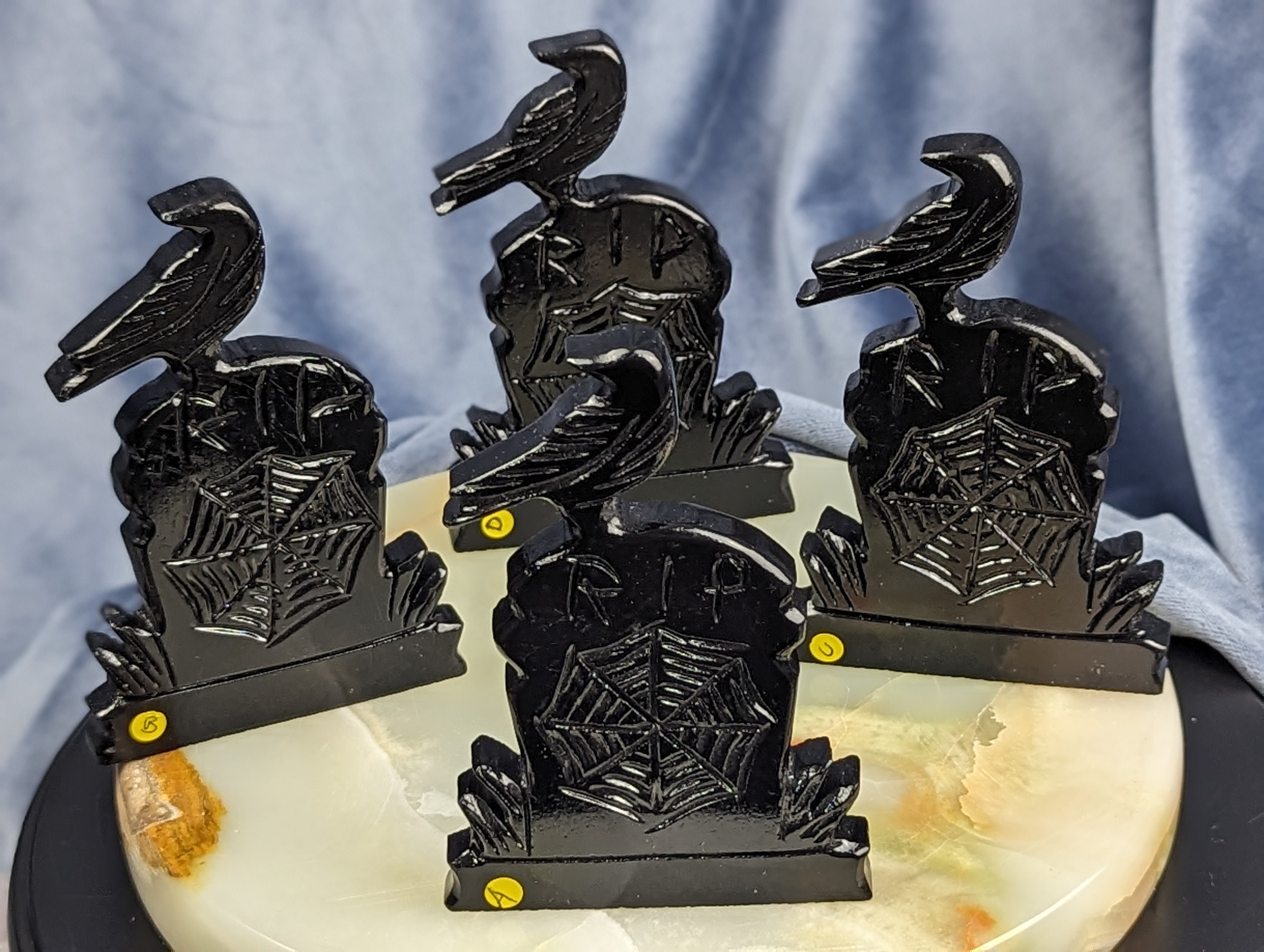 Natural Black Jade Raven on Tombstone Carving ~ Halloween Decoration ...