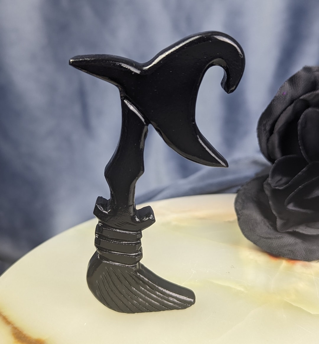 Freestanding Black Jade Witch's Hat and Broom Figurine ~ Halloween ...