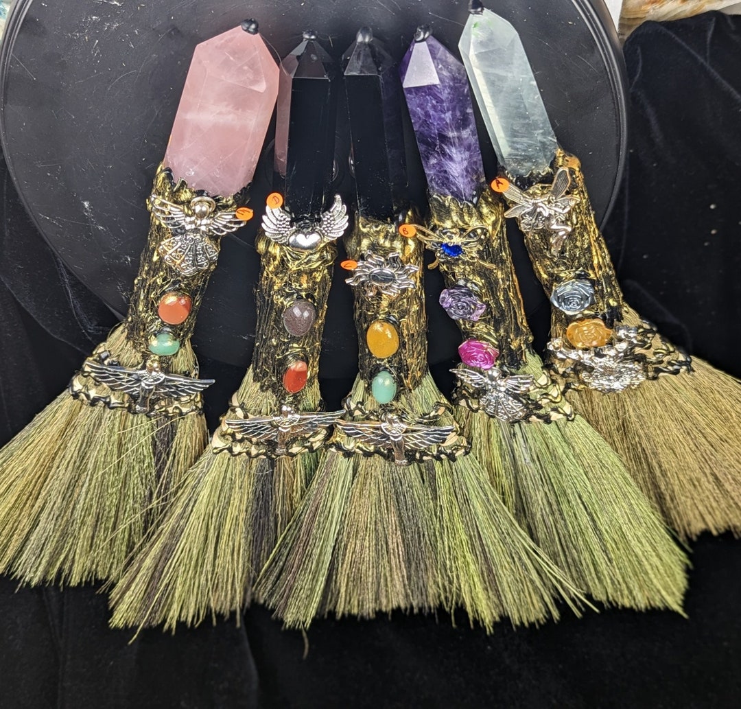 Crystal Point Altar Broom With Charms and Tumbles Protection Broom ...