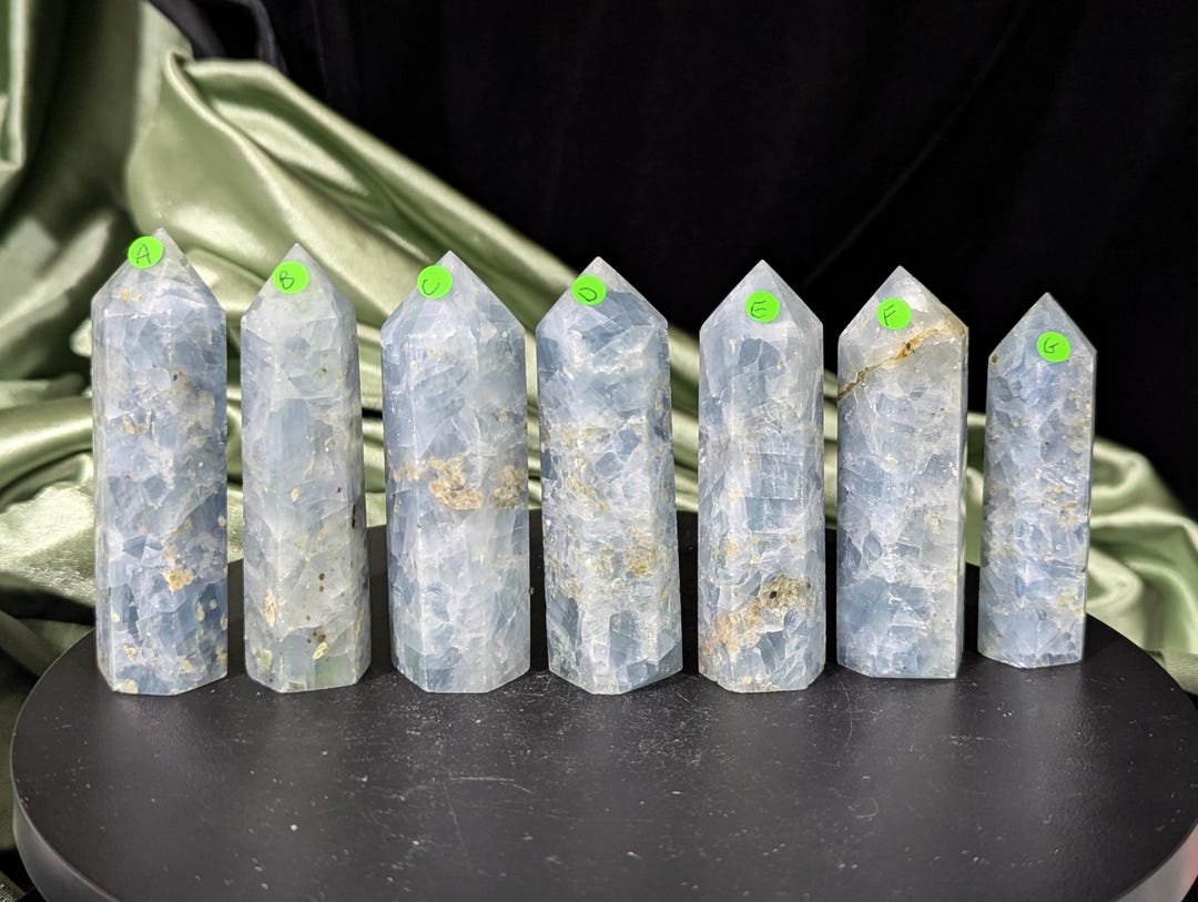 Celestite and Peridot Crystal Towers ~ Celestite Tower ~ Blue Crystal ...