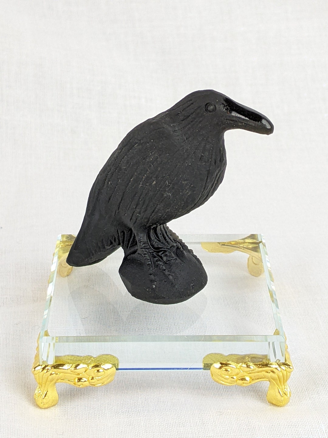 Black Obsidian Raven Carving ~ Raven Figurine ~ Stone Crow ~ Spooky ...