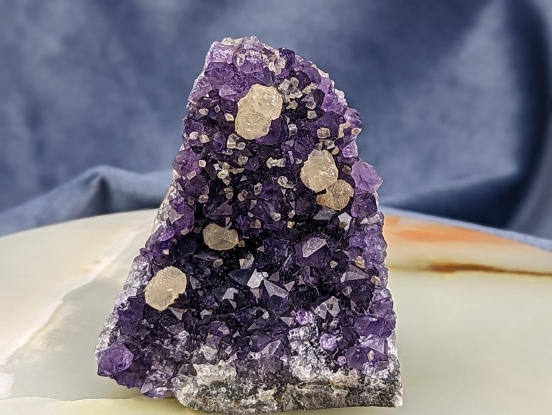 Dark Purple Amethyst Geode With UV Reactive Calcite Brazilian Amethyst ...