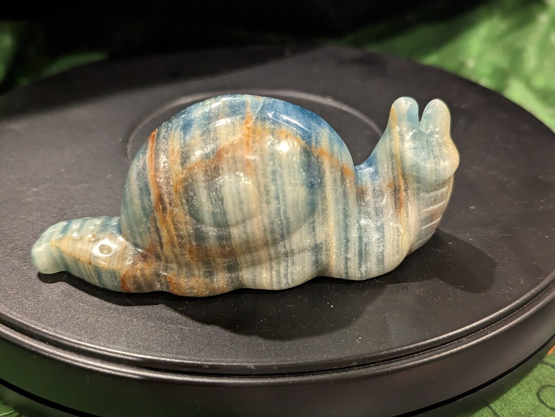 Blue Onyx Snail Figurine ~ Blue Crystal Carved Snail Figurine ~ Crystal ...