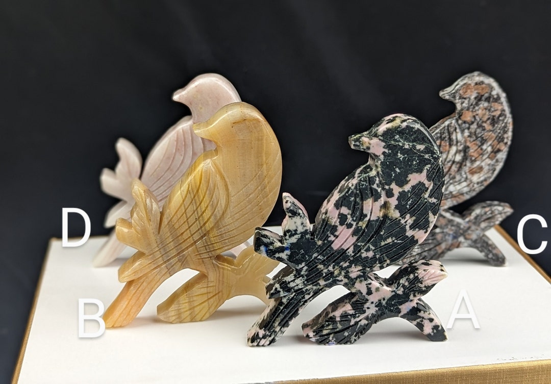 Hand Carved Crystal Bird Figurine ~ Pink Obsidian ~ Jasper ~ Peach ...