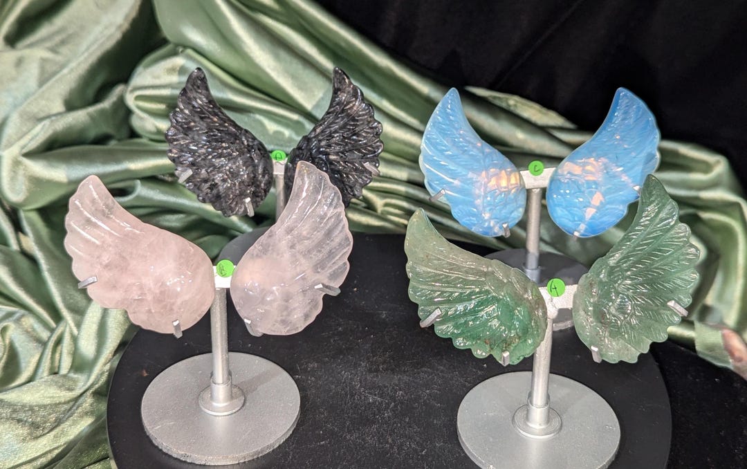 Crystal Angel Wing Pairs With Stand ~ Rose Quartz Wings ~ Larvikite ...