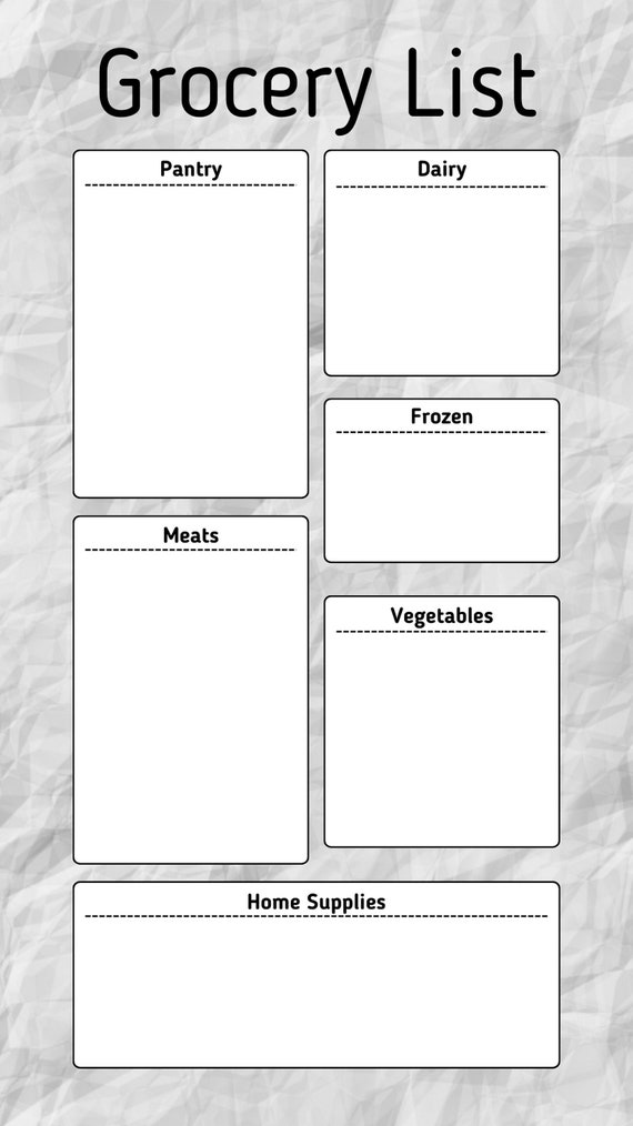 Simple Grocery List Printable PDF Digital File Crinkled Paper - Etsy