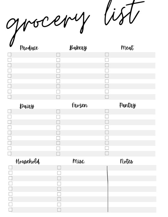 Simple Printable Grocery List PDF Template Instant Download - Etsy