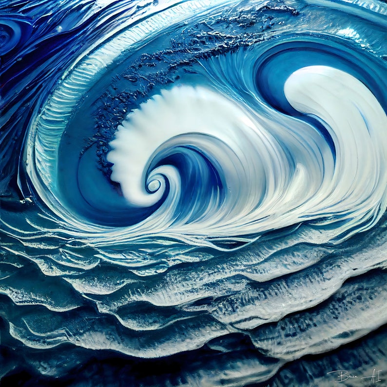 Blue Barrel Ocean Wave Painting for Wall Decore, Big Waves Famed Extra ...