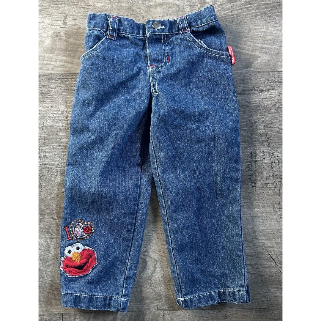 Vintage Sesame Street Jeans I Love Elmo Toddler 2T Y2K Embroidered Kids ...