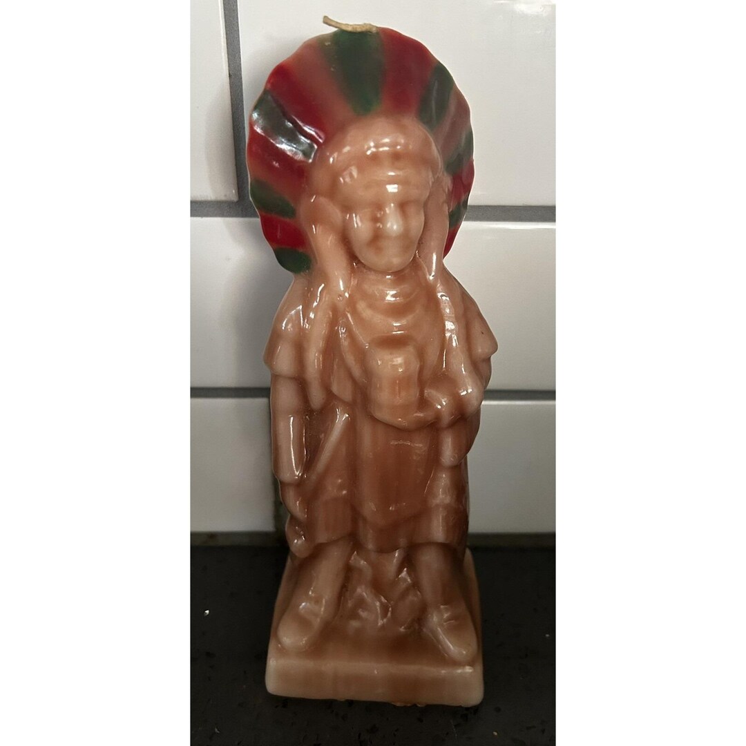 Vintage Figural Candle Native American Indian Chief Unburned Glossy ...