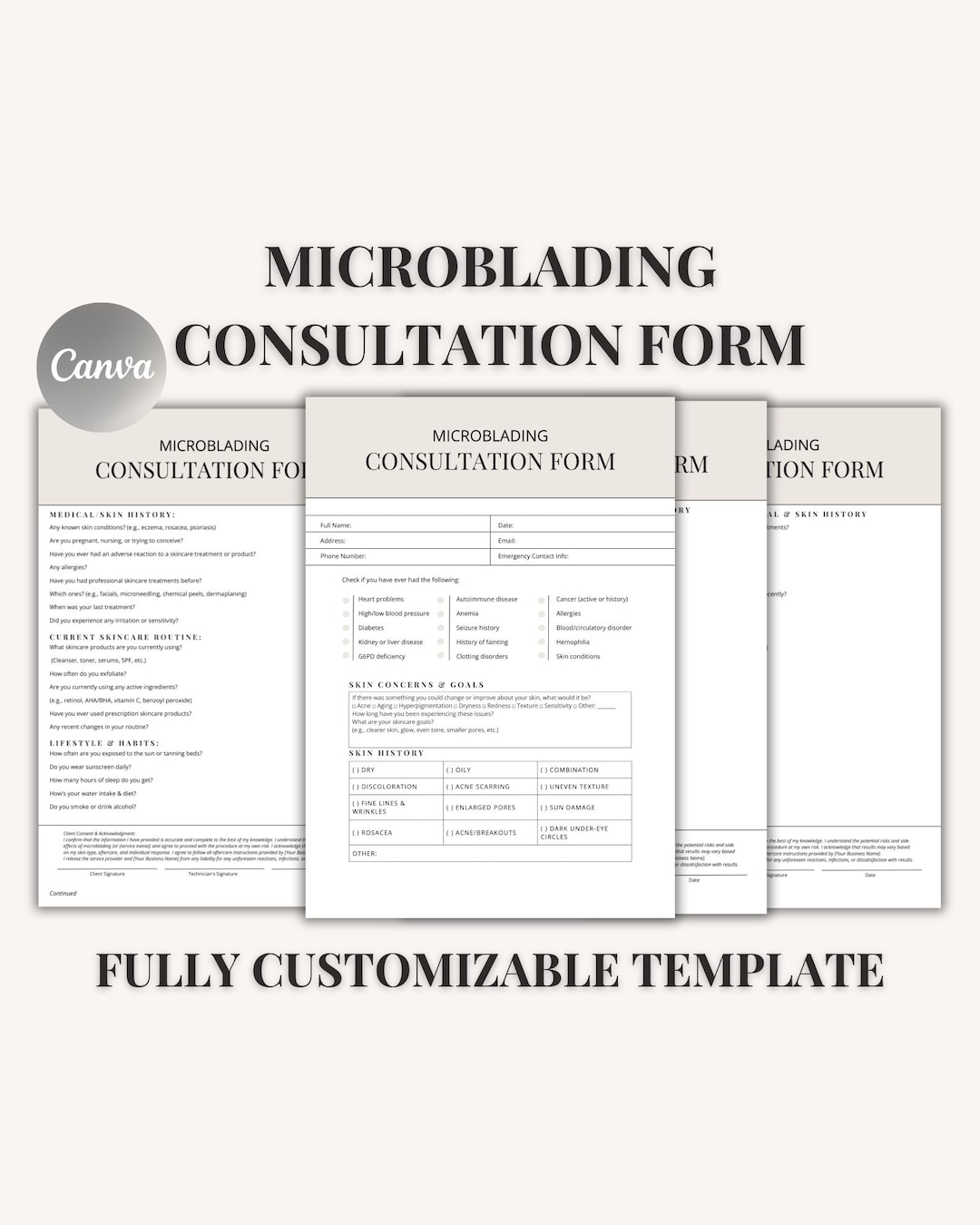 Microblading Consultation Forms, Esthetician Microblading Templates for ...