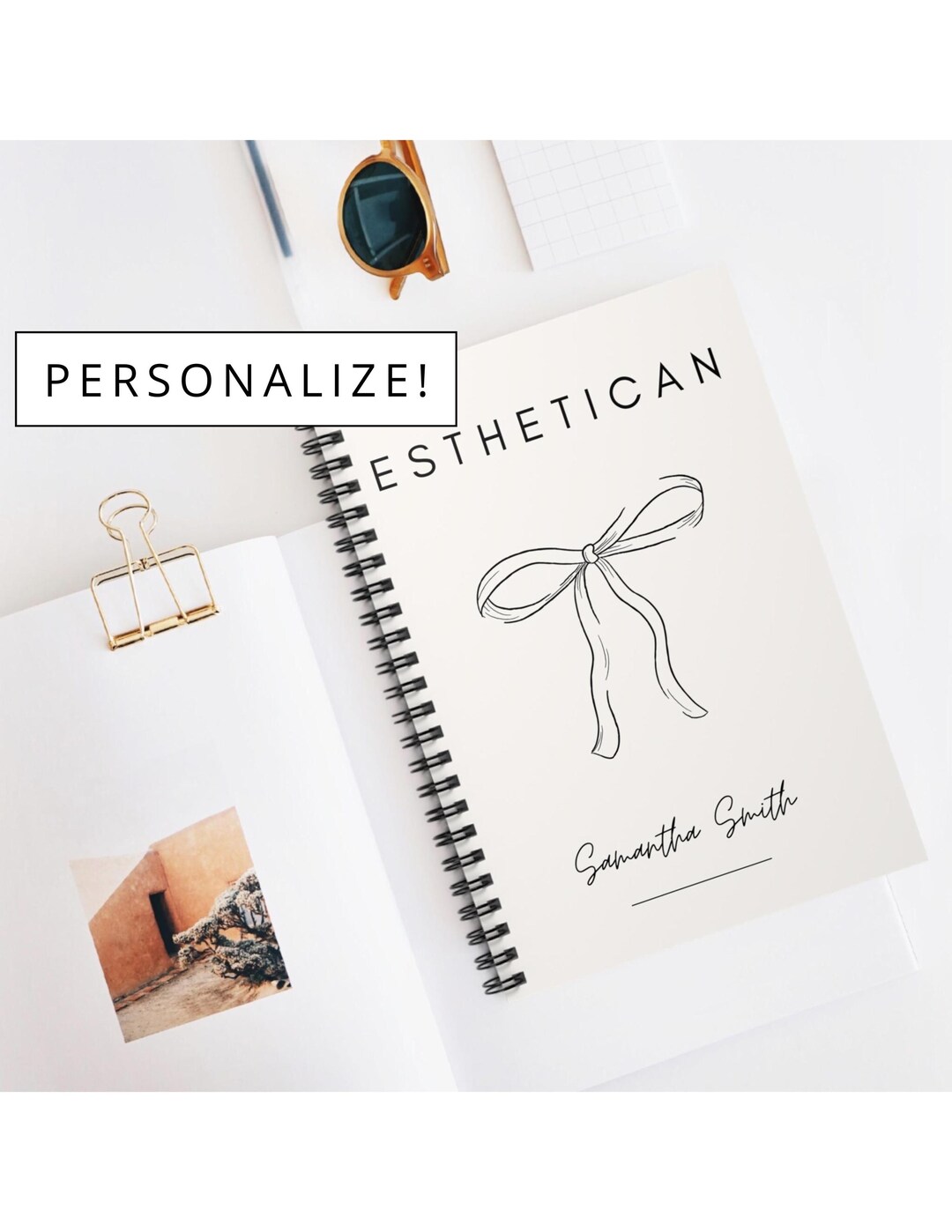 Personalized Bow Esthetician Spiral Notebook, Aesthetic Journal for ...
