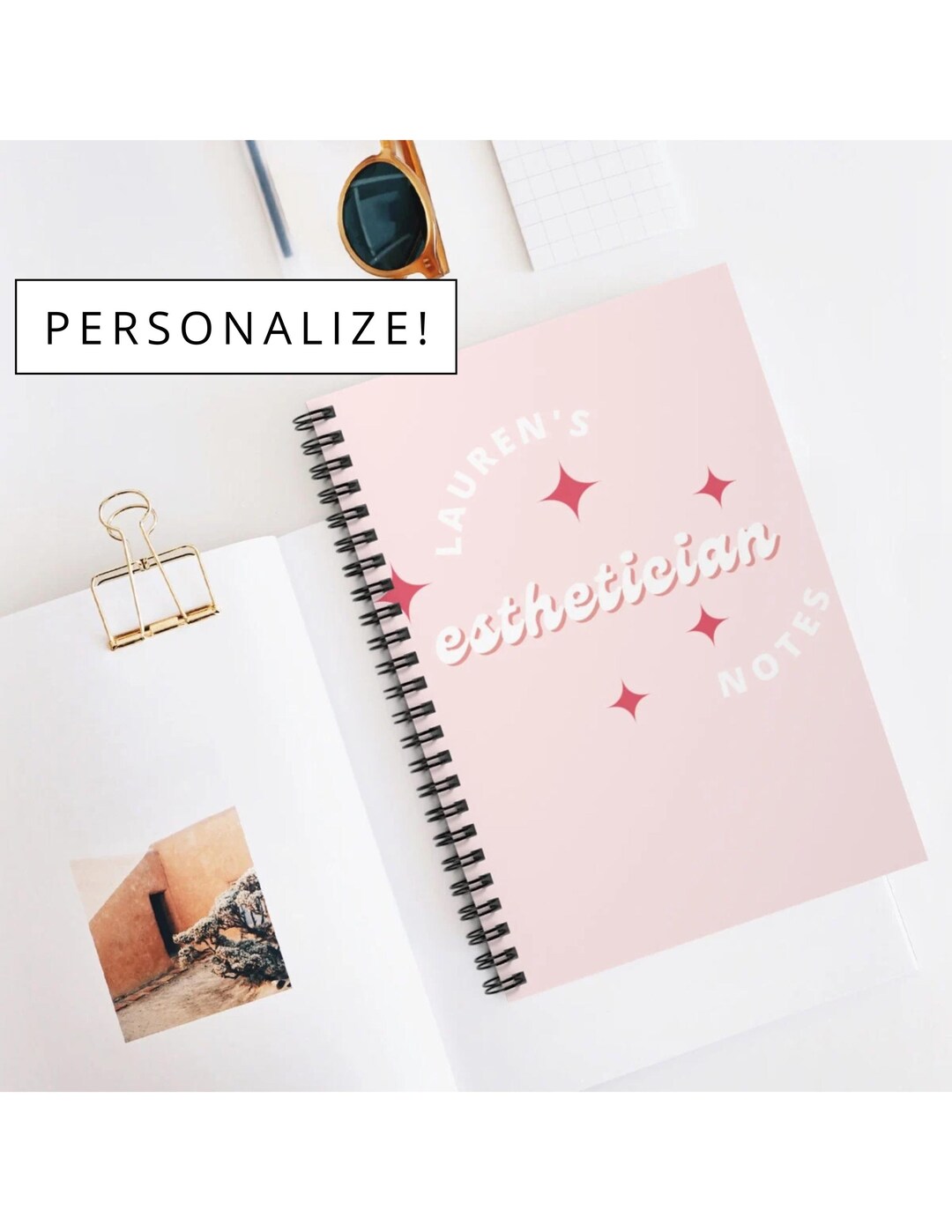 Personalized Esthetician Notebook, Pink Spiral Notebook Career, Boho ...