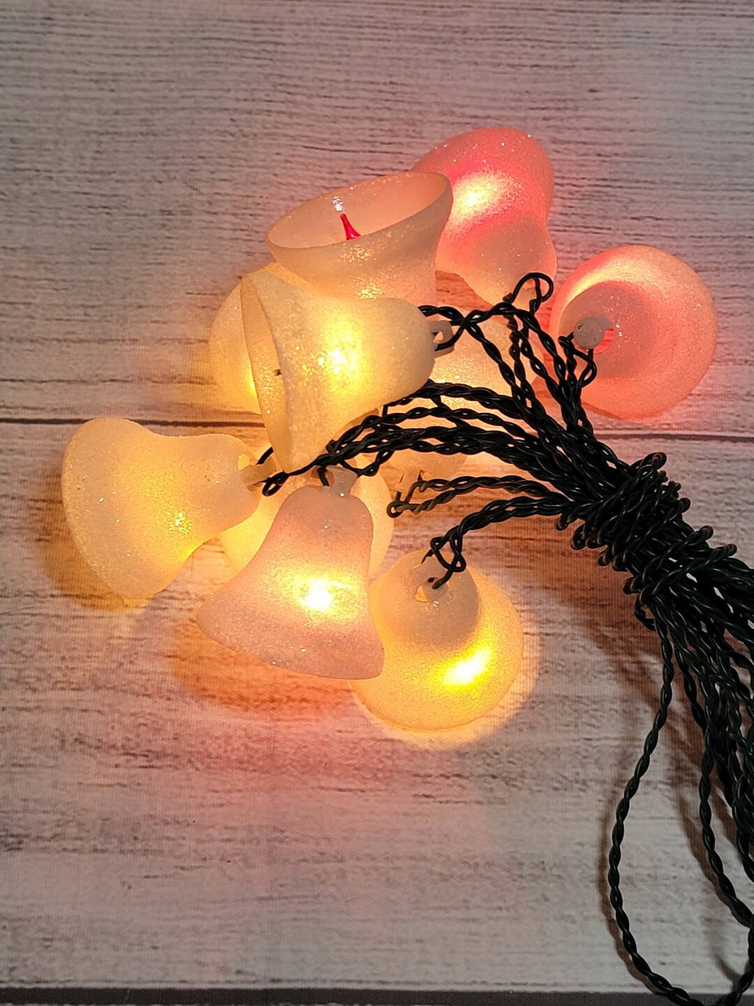 Vintage Unmarked 10 Bell Lights Multi Color Plastic Textured 11' 4 Long ...