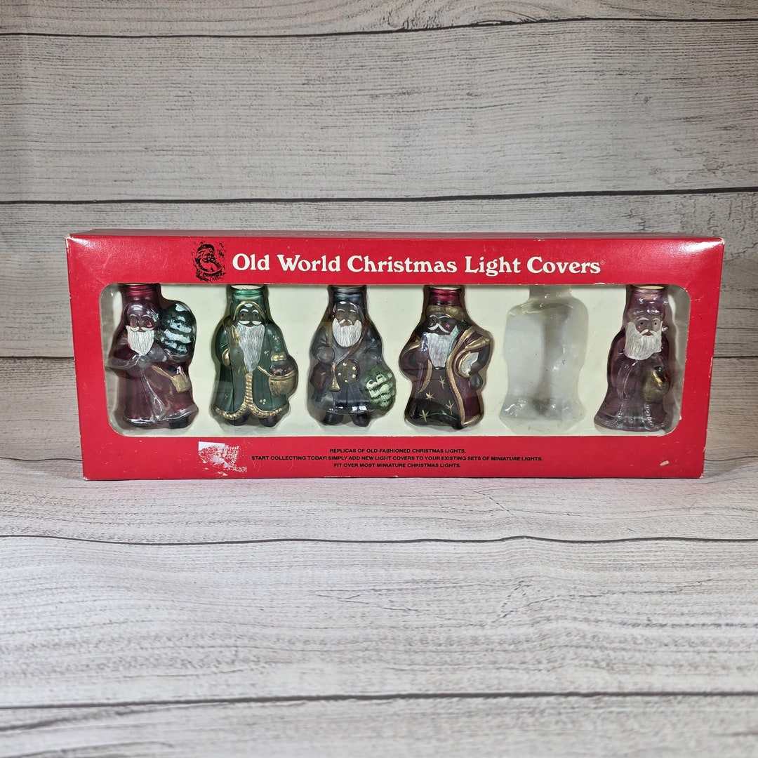 Vintage Old World Christmas Light Covers 3" Santas Santa Claus Glass Fits Miniature Lights Set ...