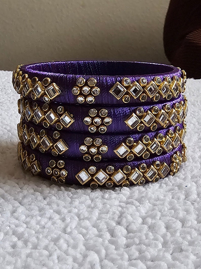 Handcrafted Silk Thread Bangles With Kundan Stones (set of 2) - Etsy