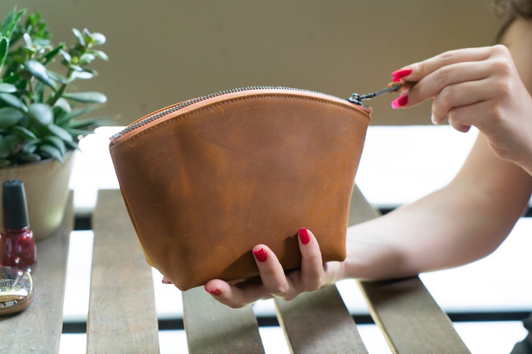 Genuine Leather Makeup Bag, Personalized Makeup Bag, Custom Bridesmaid ...