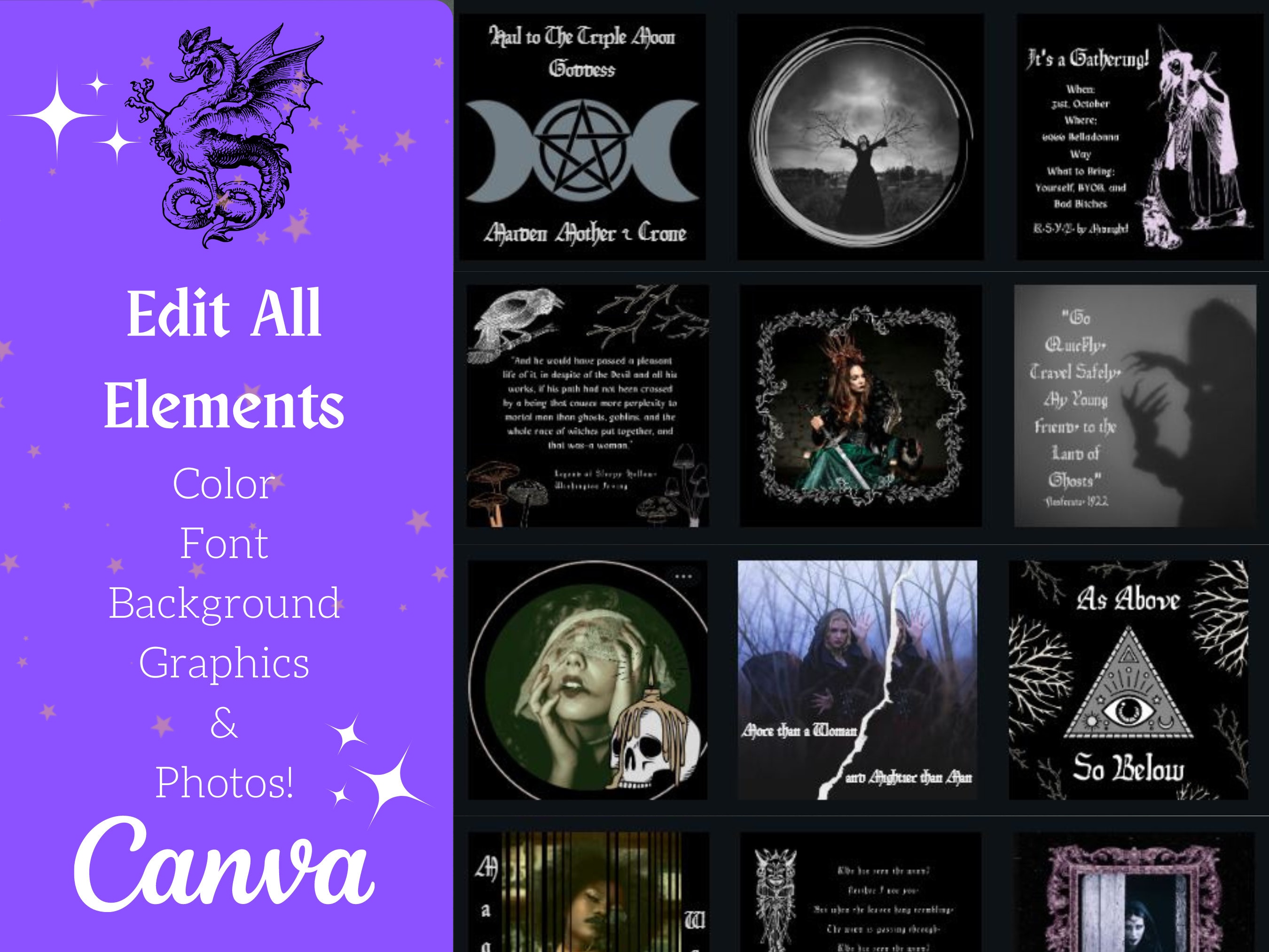 Witchy Instagram Post Templates, Canva Designs, Magical Instagram ...