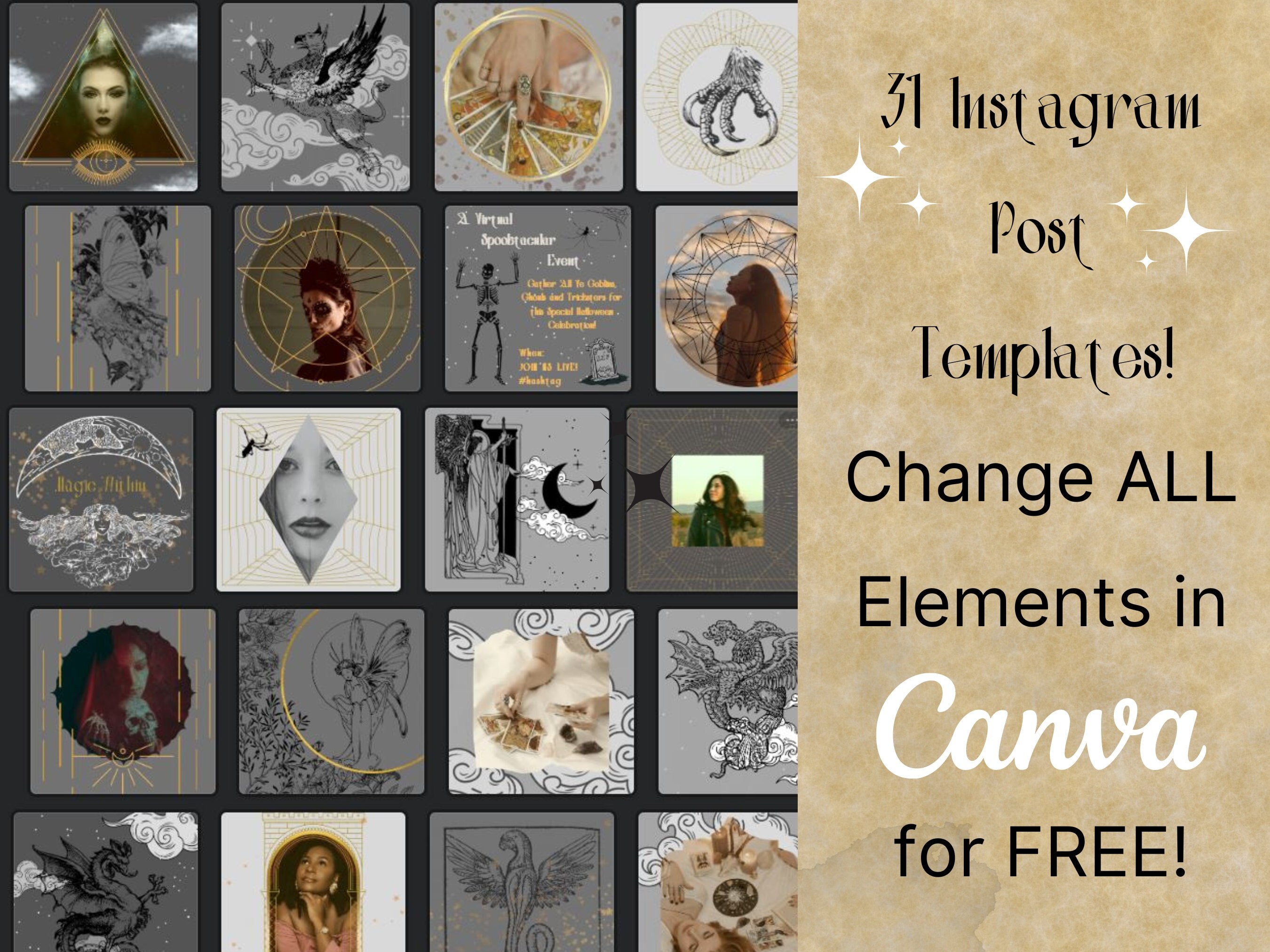 Mystical Monsters Editable Instagram Post Templates Canva Designs Magic ...