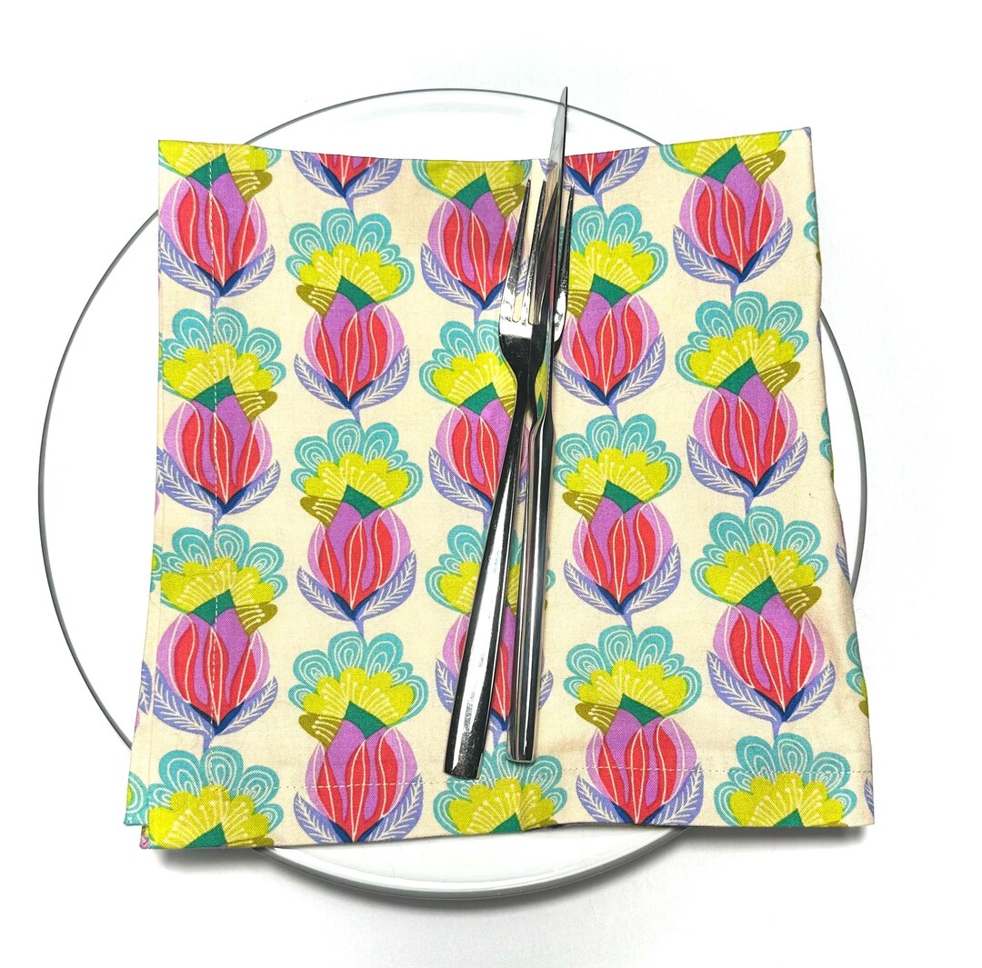 18” Dinner Floral Bright Block Print Anna Maria Colorful Lunch Napkin ...