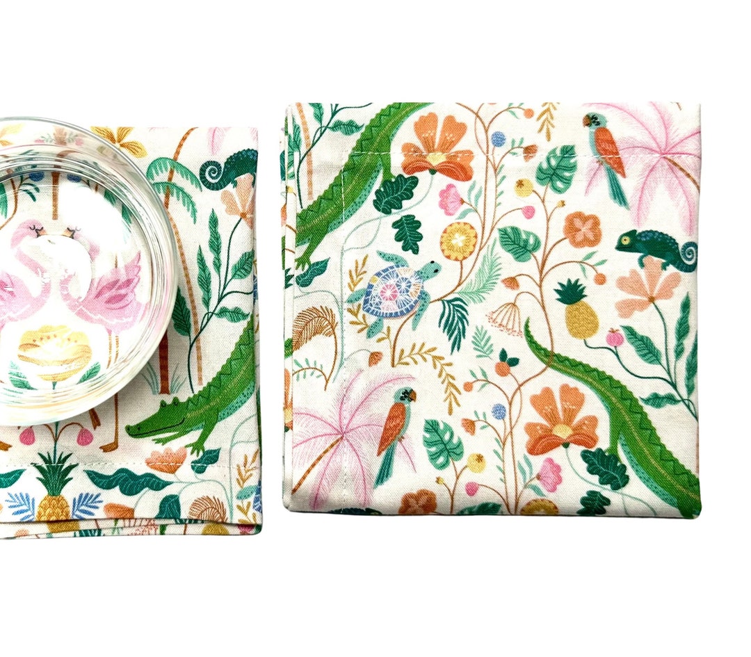 10 Tropical Flamingo Print Palm Beach Cloth Cocktail Napkins Florida ...