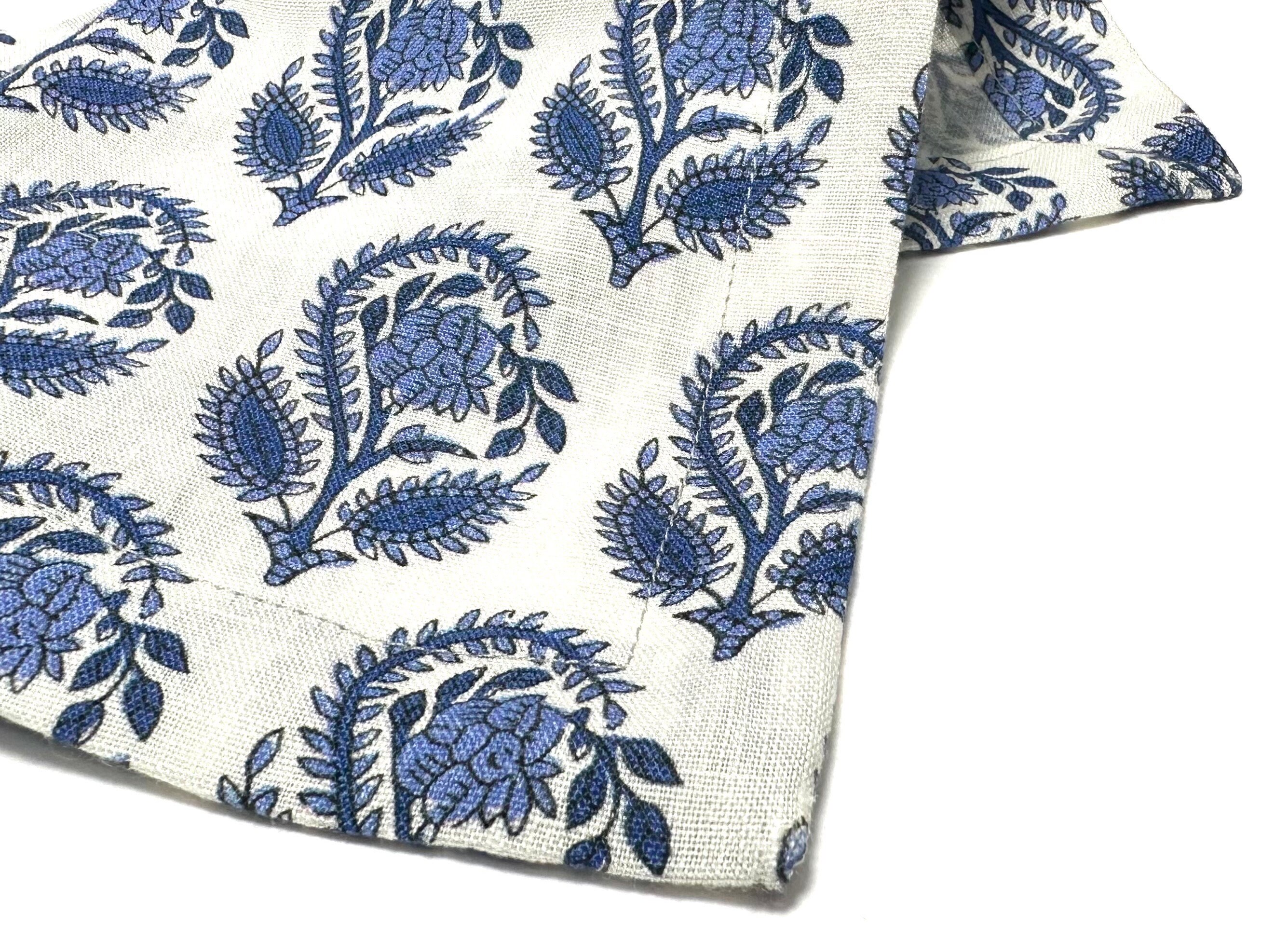 10" Linen Indigo Block Print Cloth Cocktail Napkins Eco-friendly ...