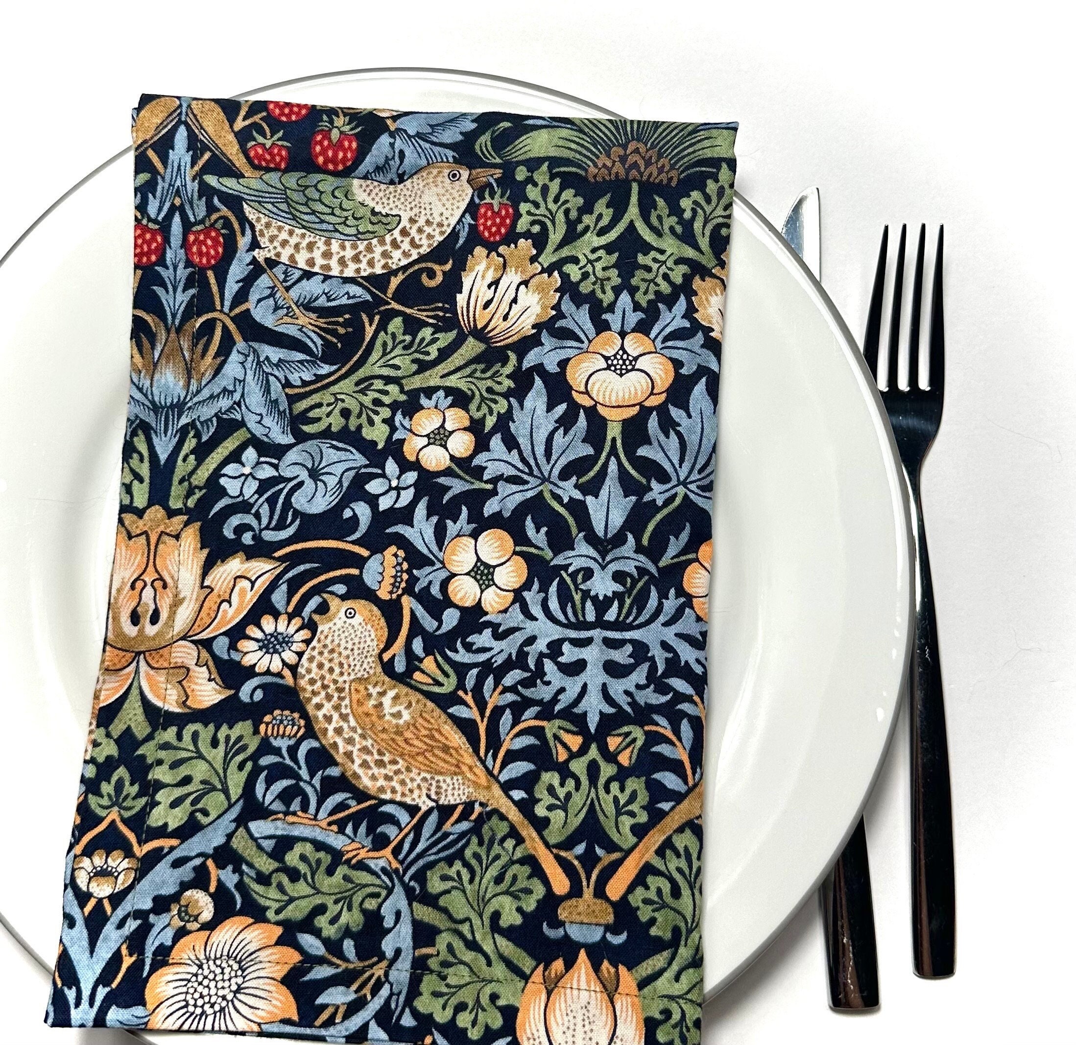 18" Morris & Co. Dinner Lunch Strawberry Thief Cotton Cloth Napkins ...