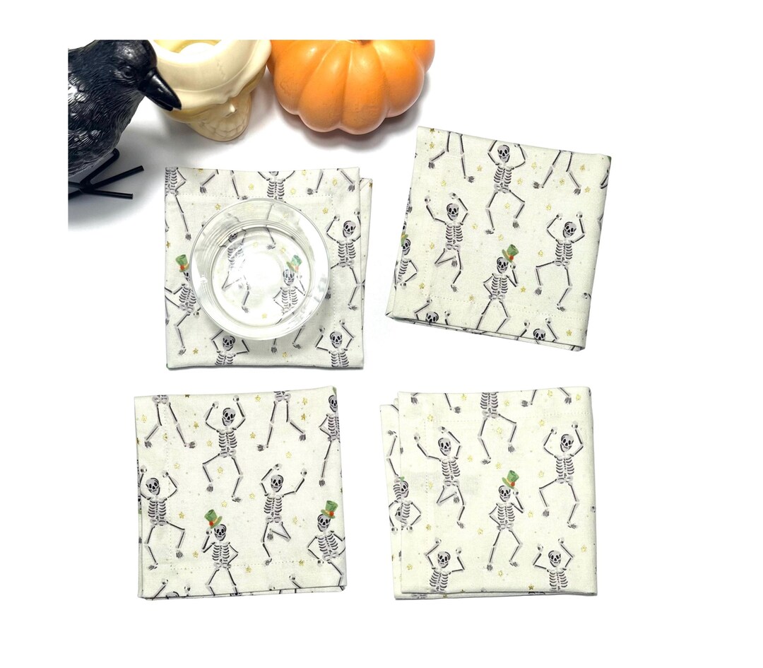 10” Halloween Rifle Paper Co. Skeleton Cocktail Napkins White & Black ...