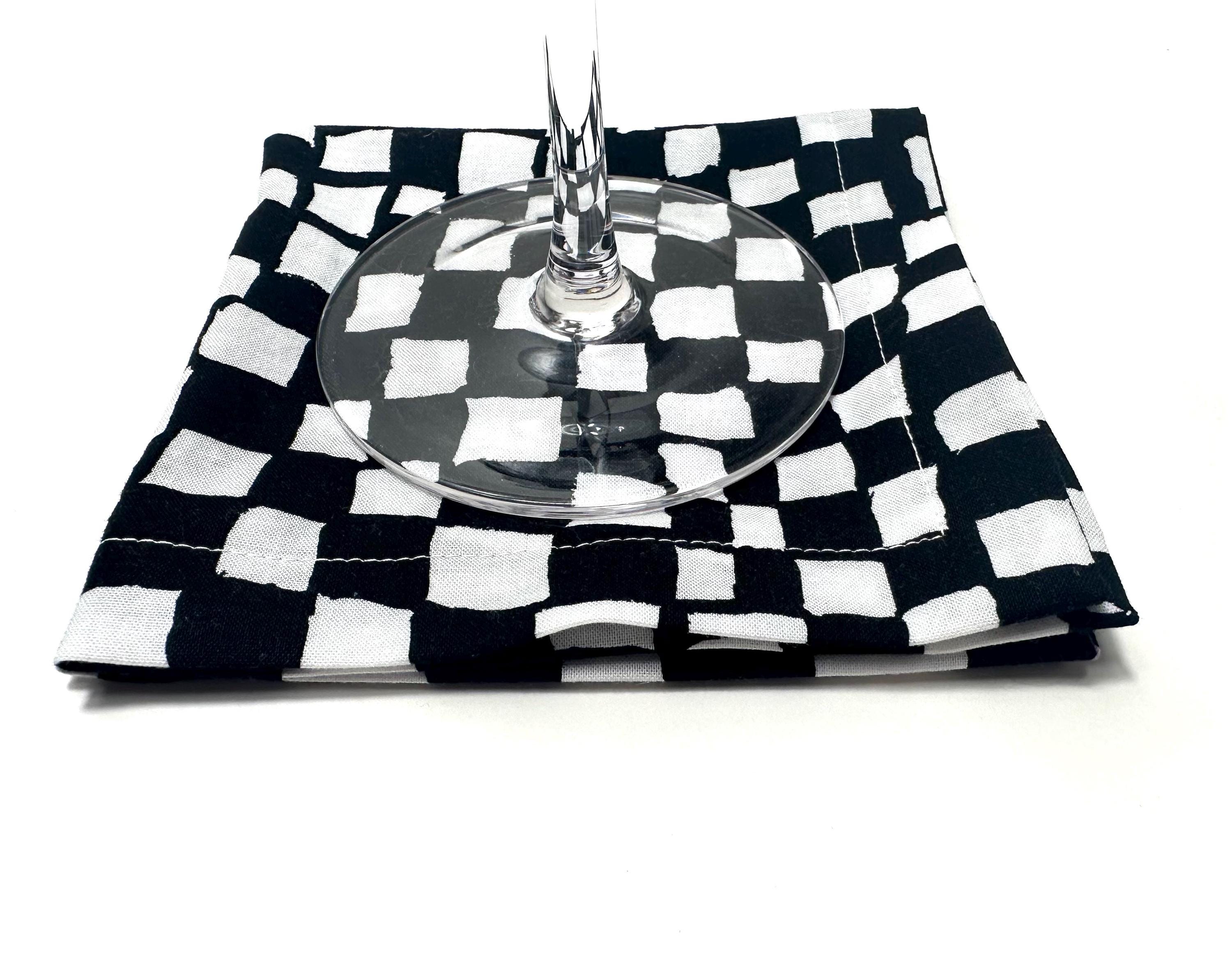 10 Cloth Black & White Check Pattern Cotton Cloth Cocktail Napkins Race ...