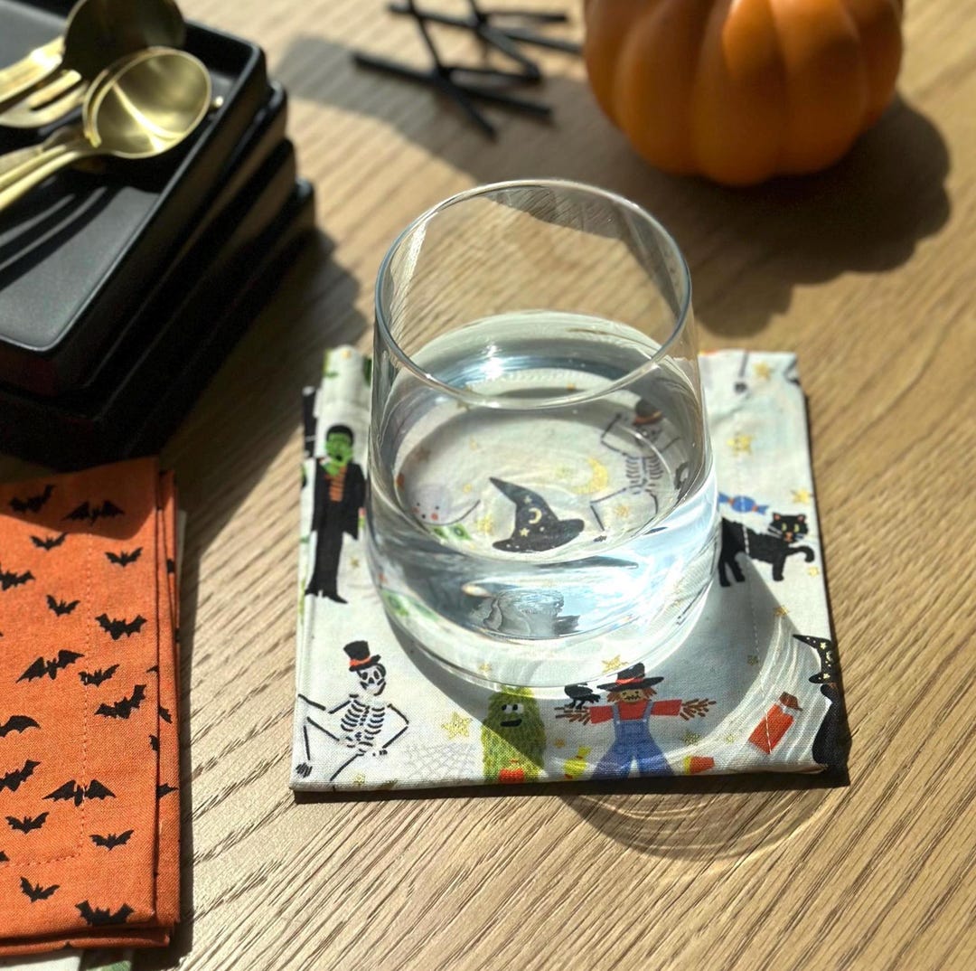 10” Halloween Rifle Paper Co. Skeleton Cat Cocktail Napkins Cloth ...