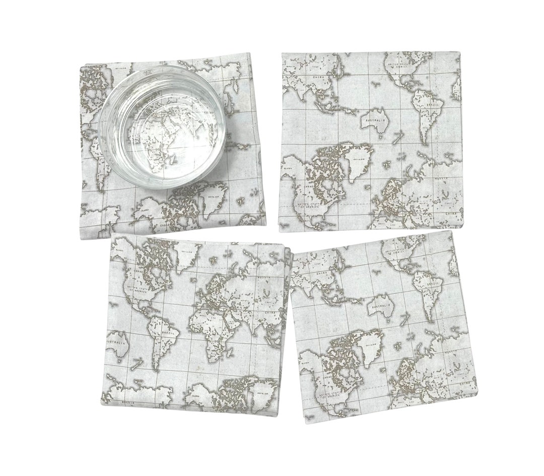 10” Map Cloth Beverage Napkins History and Travel Lover Gift Gray Table ...