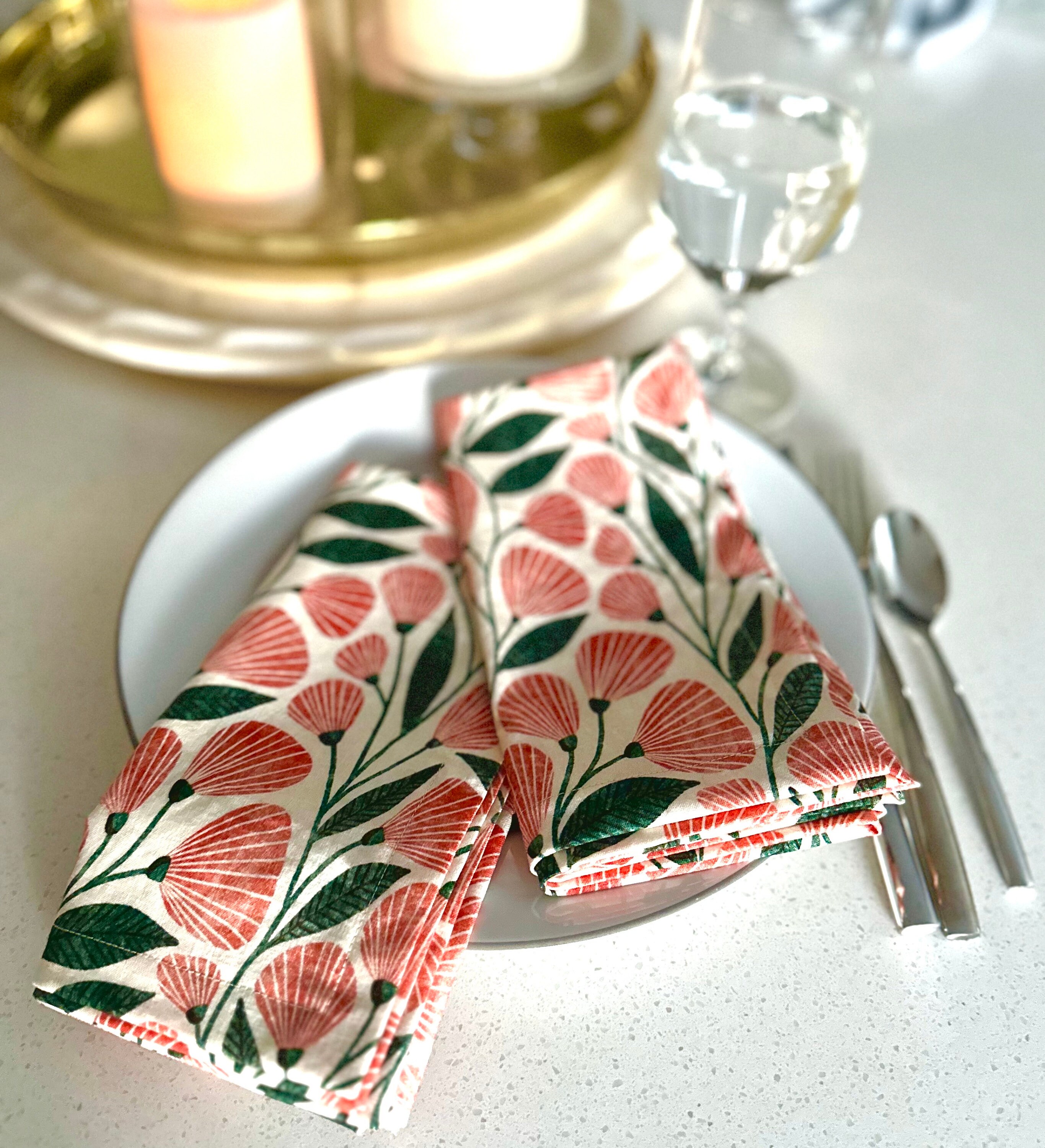 18 Amy Maccready Art Deco Peach Orange Cloth Dinner Napkins Floral ...
