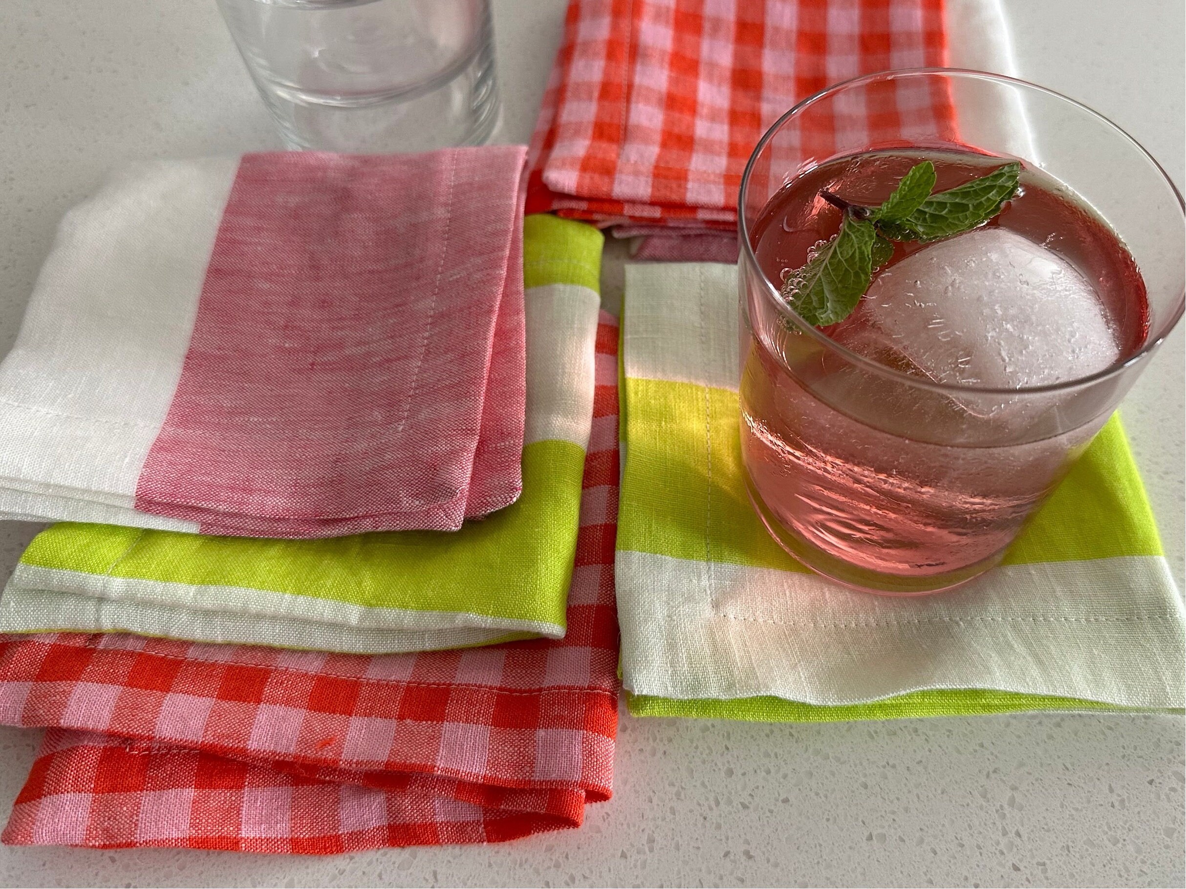 10 Linen Vibrant Citrus White Neon Striped Cloth Cocktail Napkins Eco ...