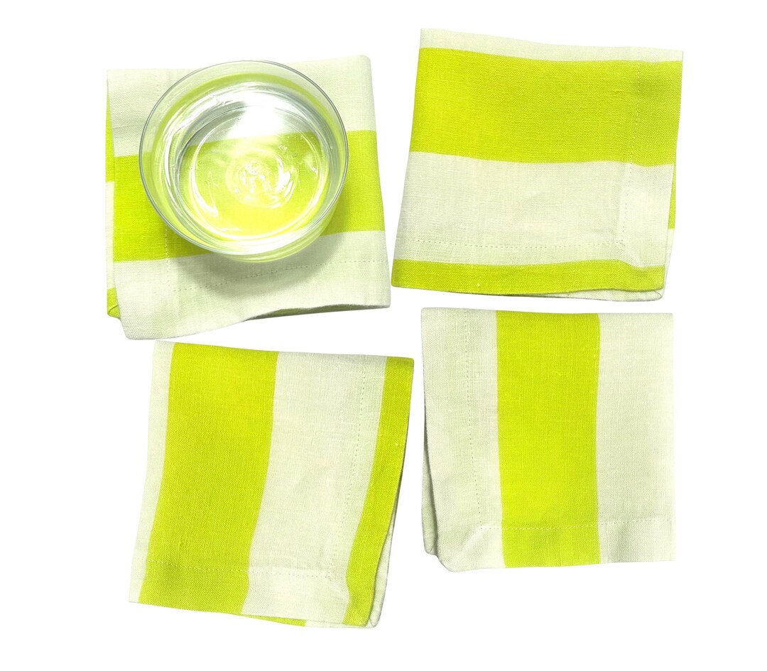 10" Linen Vibrant Citrus. White Neon Striped Cloth Cocktail Napkins ...