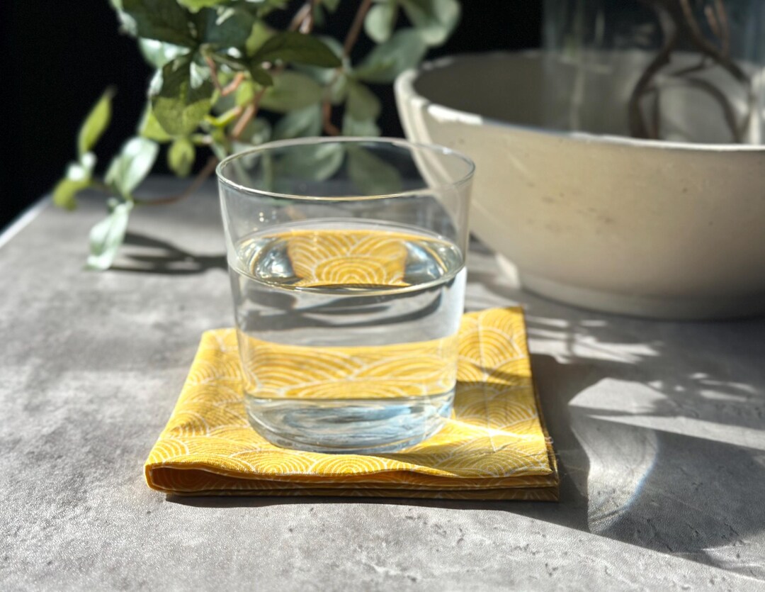Re10" Art Deco Golden Yellow Cloth Cocktail Napkins Geometric Print ...