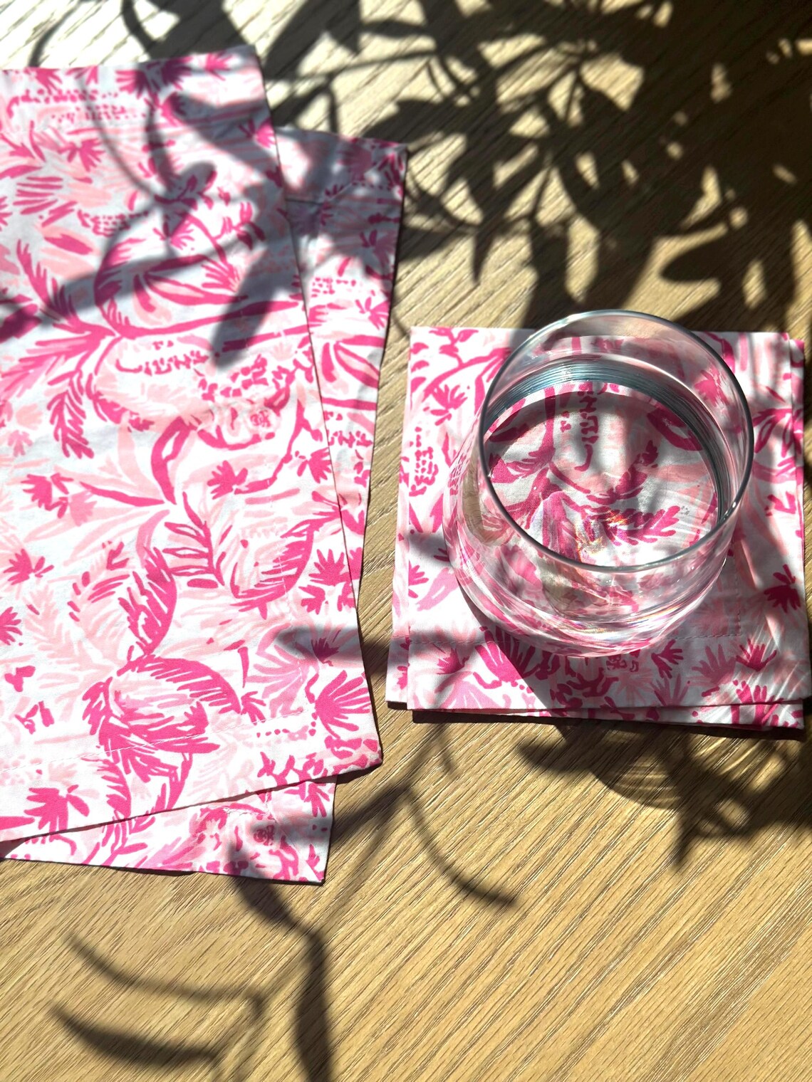 10” Bright Pink Palm Trees Cloth Cocktail Napkins Easter Kitchen Decor ...