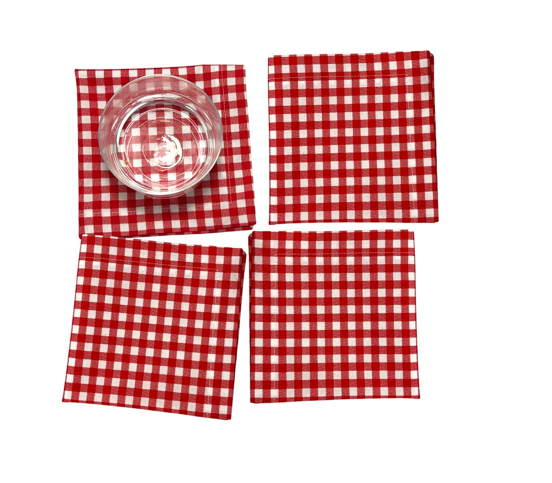 10” Kaufman Red & White Small Gingham Cloth Cocktail Napkins Eco ...
