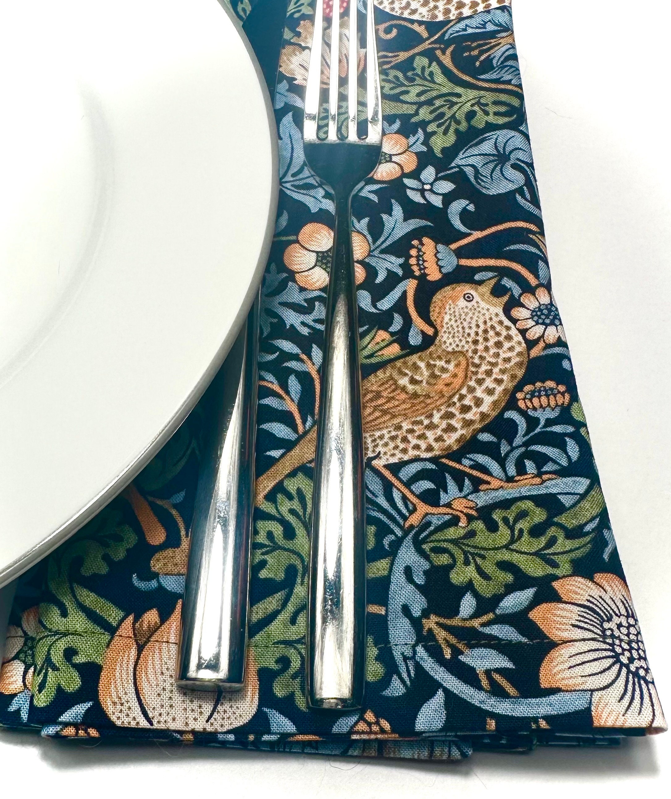 18" Morris & Co. Dinner Lunch Strawberry Thief Cotton Cloth Napkins ...