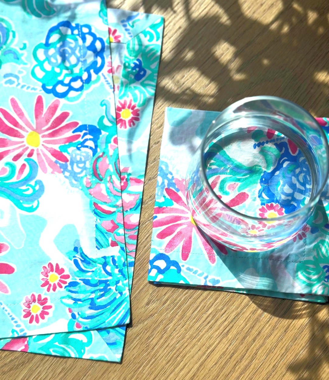 10" Aqua & Pink Palm Beach Cloth Cocktail Napkins Bright Florida Small ...