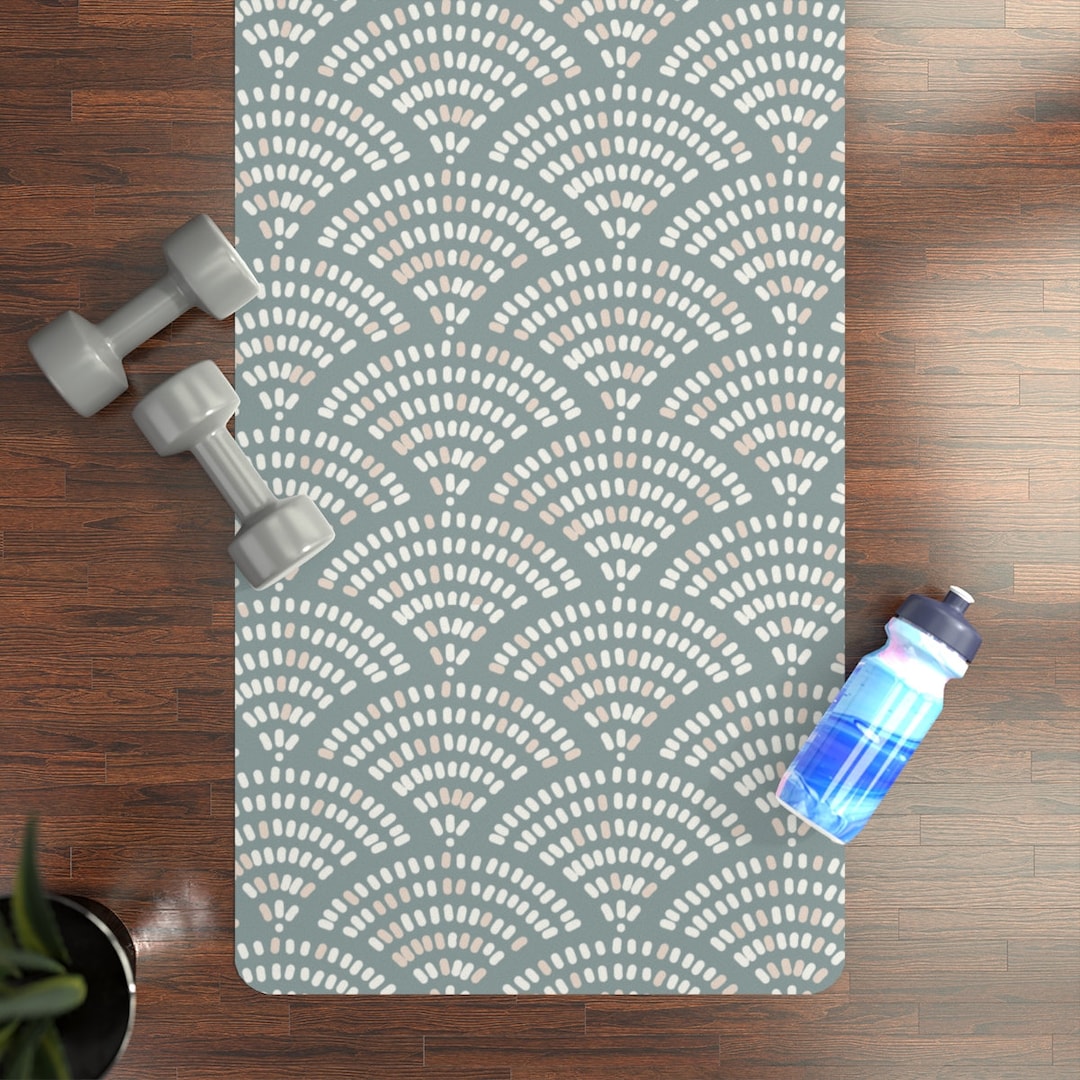Rubber Yoga Mat, Boho Patterned Mat, Blue Workout Mat, Exercise Mat ...