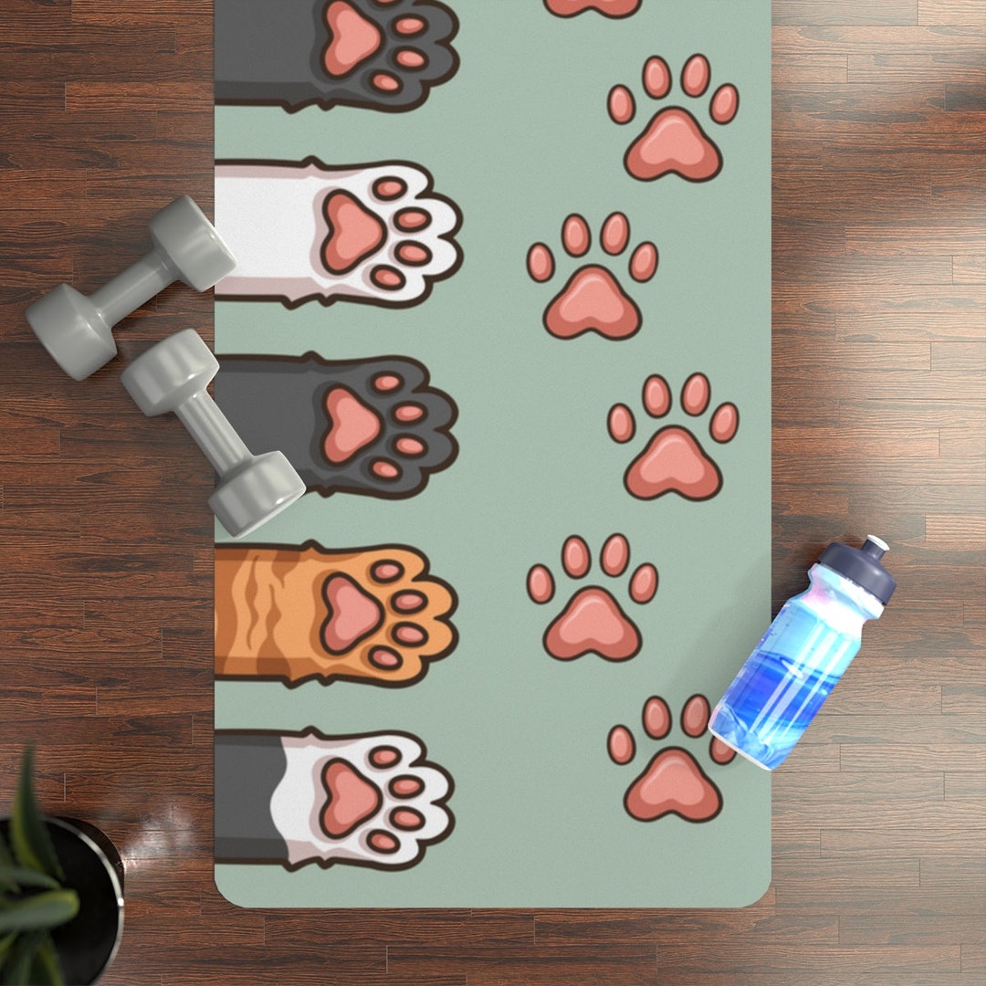 Cat Yoga Mat, Rubber Bottom, Cute Yoga Mat, Paw Print Mat, Pilates Mat ...