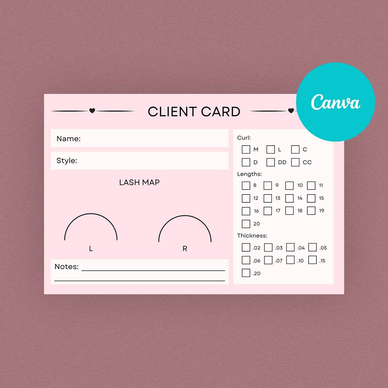 Eyelash Extension Client Card Lash Map Professional DIY Template for ...