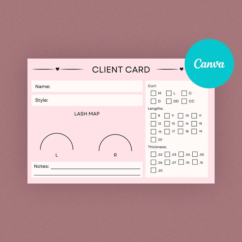 Eyelash Extension Client Card Lash Map Professional DIY Template for ...