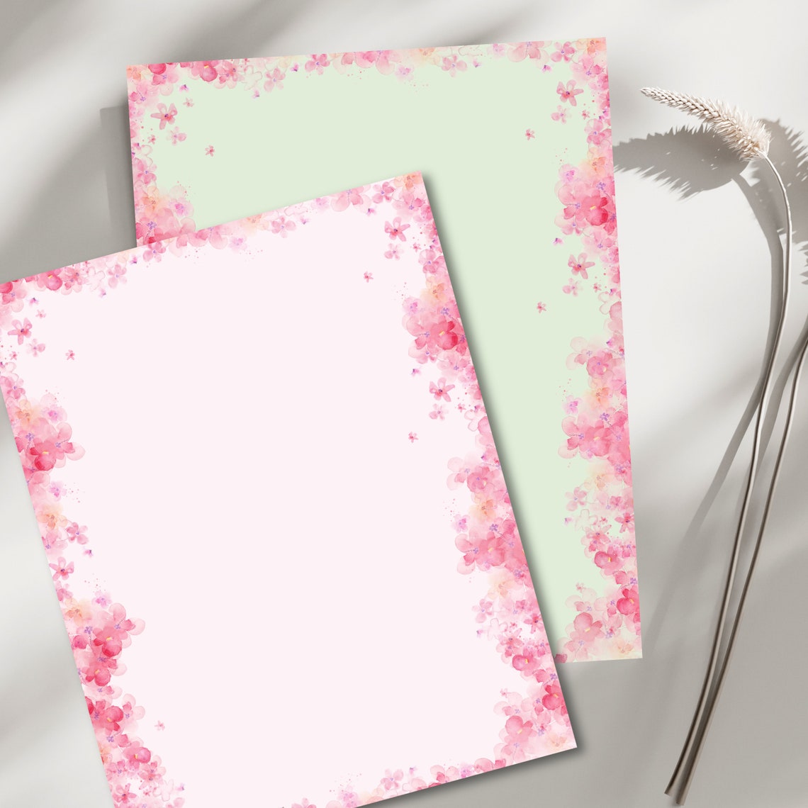 Watercolor Floral Border Paper, Digital Scrapbooking, Crafts ...