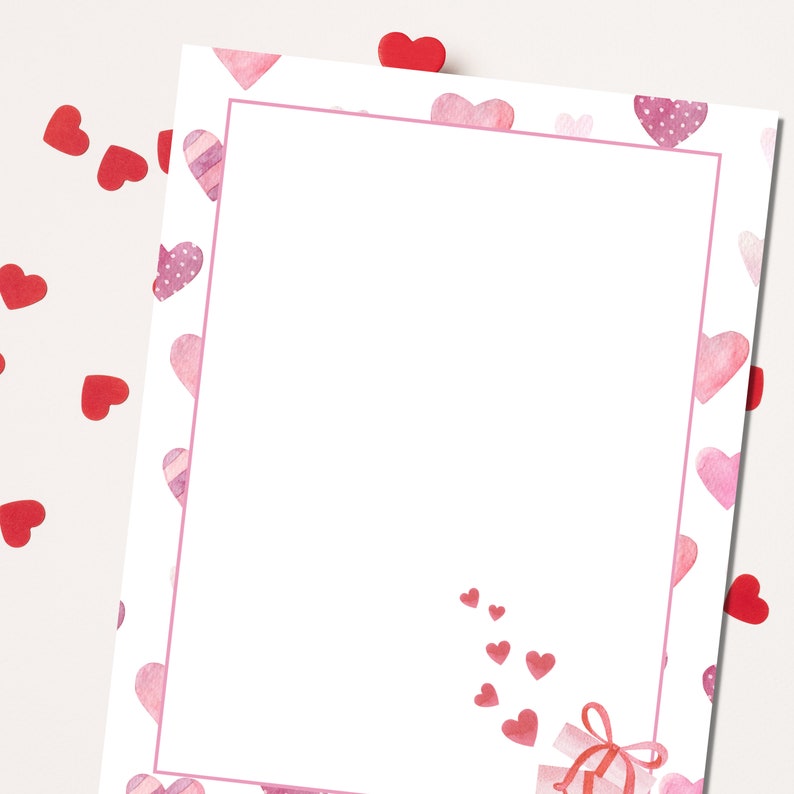 Watercolor Valentine's Day Border Paper, Love Hearts Gift Box ...