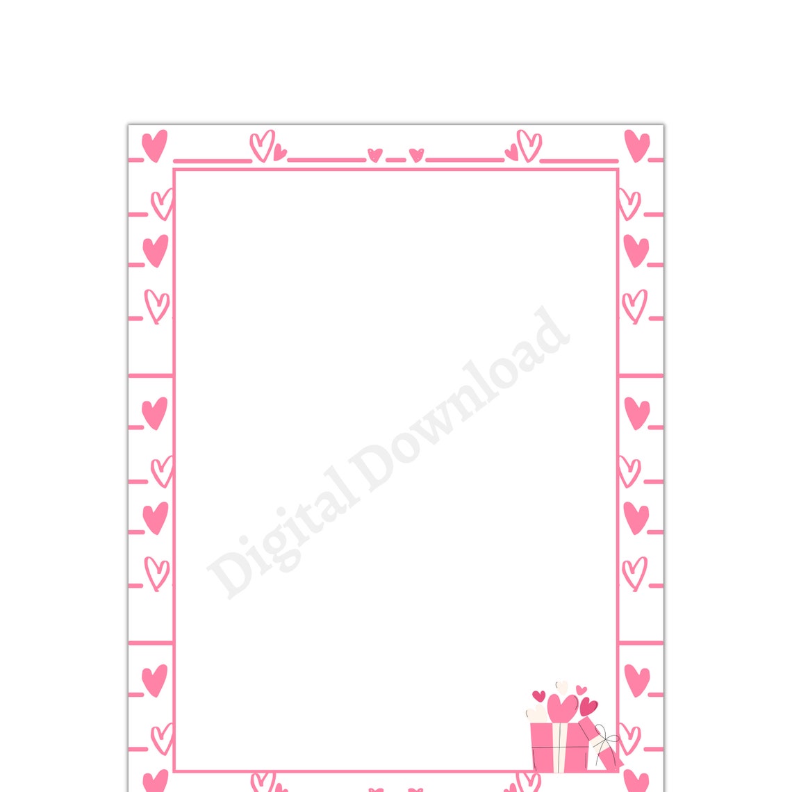 Pink Hearts Border Paper, Cute Printable Border Paper, 8.5x11 Letter ...