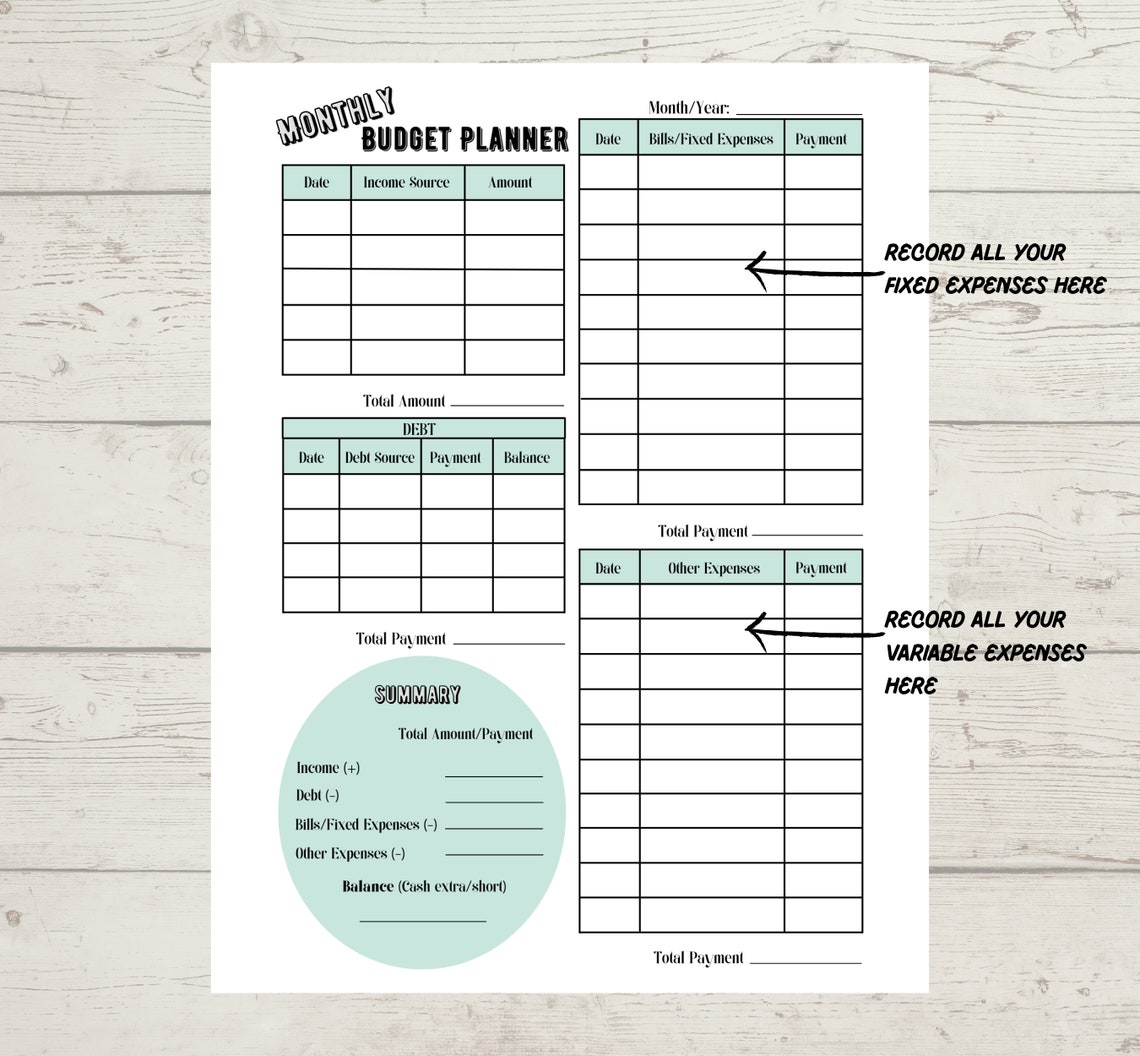 Monthly Budget Planner, Debt Payment Tracker, Budget Template, Income ...